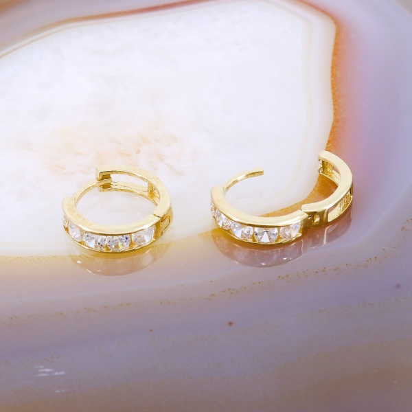 Cercei mici Rotunzi din Aur 14K 585 cu Deschidere si Cristale Zirconia c739