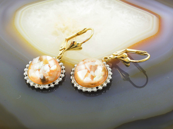 Cercei Placati Cu Aur 18k, Cu Sidef , Cod 1442