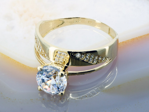 Inel de Aur 14K model Dublu tip Solitaire cu Cristal Zirconia 264