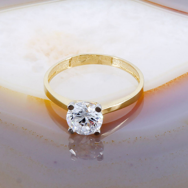 Inel din Aur Galben 14K 585 model Solitaire cu Cristal Zirconia cod 512