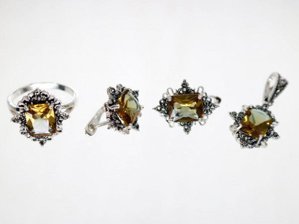 Set Argint cu pietre Naturale Zultanit si Marcasite ags1080