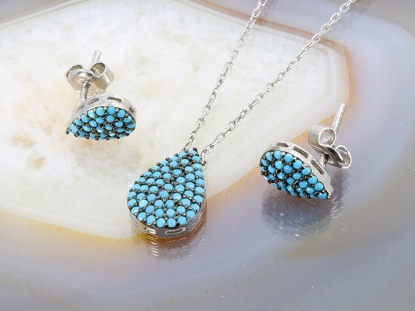 Set Bijuterie de Argint 925 model Picatura cu Turcoaz 1344