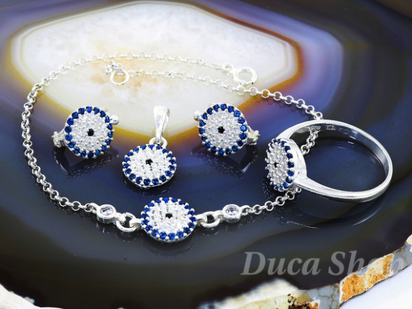 Set din Argint 925, cu inel, pandantiv, cercei si bratara, s963