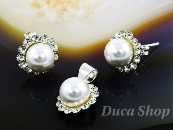 Set din Argint 925, cu Zirconiu Alb Clar si Perla, cod 711