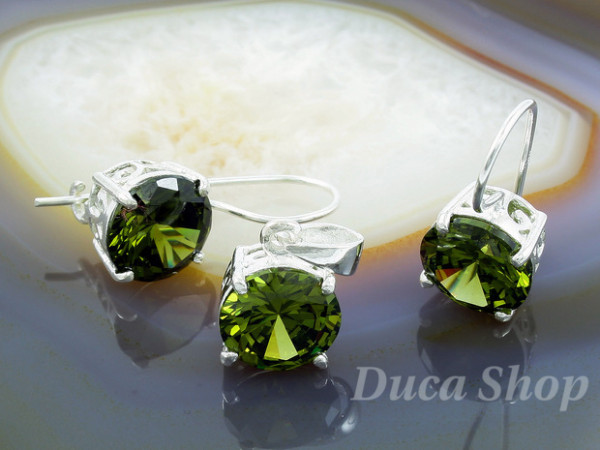 Set din Argint 925, Model cu piatra Zirconia Verde , cod 696