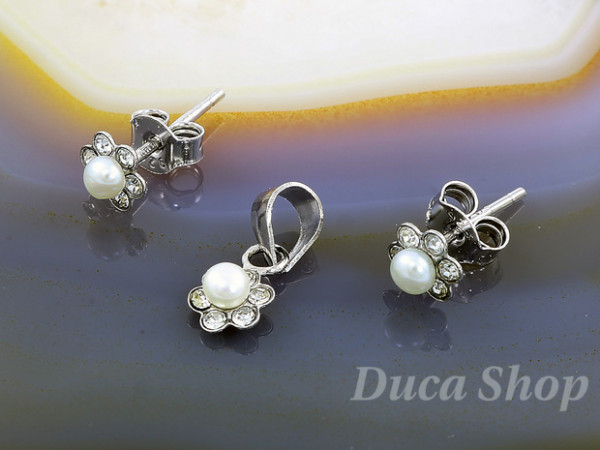 Set din Argint 925, Model Floral cu Perla, cod 802