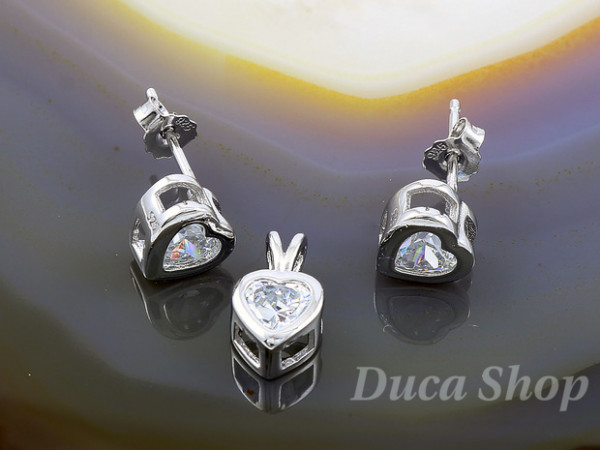 Set din Argint 925, Model Inima cu Cristale Zirconia, cod 873