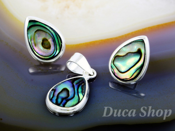 Set din Argint 925, Model Lacrima tip Abalone, cod 763