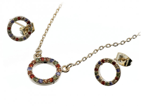 Set Placat cu Aur 18K model Cercuri cu Cristale Colorate PLS302