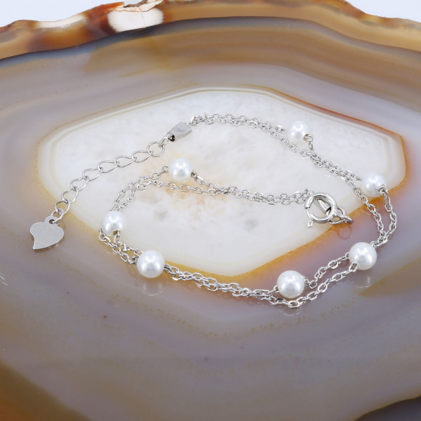 Bratara din Argint 925 model doua fire cu perle Albe Mate cod 2326