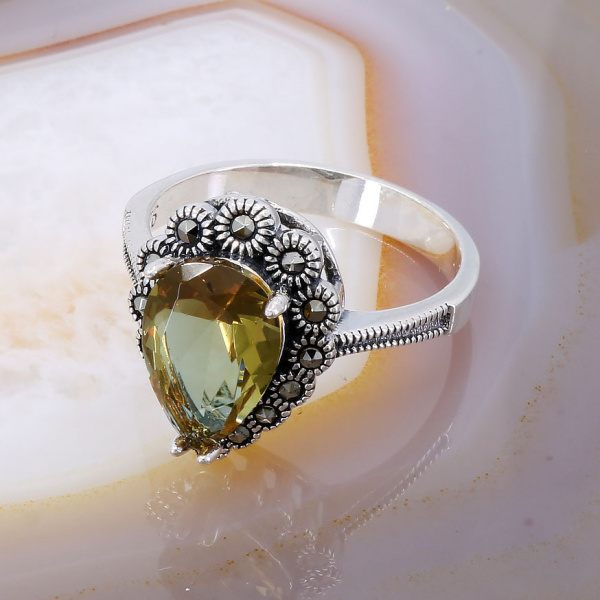 Inel de Argint 925 cu Piatra Patrata Zultanit Drop Cut si Marcasite c2811