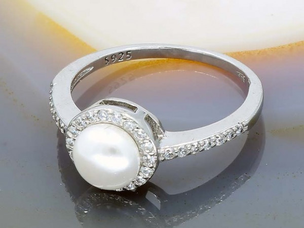 Inel din Argint 925 model Perla Alba si Cristale agi1766