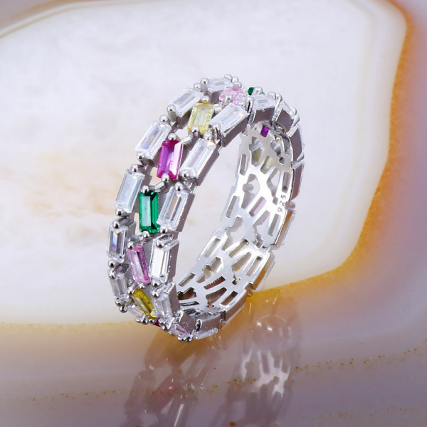 Inel din Argint 925 Presarat de Jur Imprejur cu Cristale Multicolore c2632