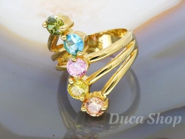 Inel Placat cu Aur 18K model 5 Cristale Colorate pli1296