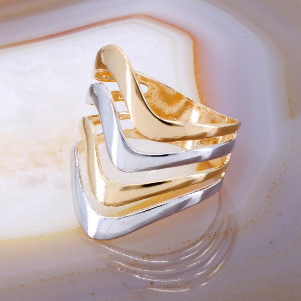 Inel Valuri Placat cu Aur Galben si Alb c1533