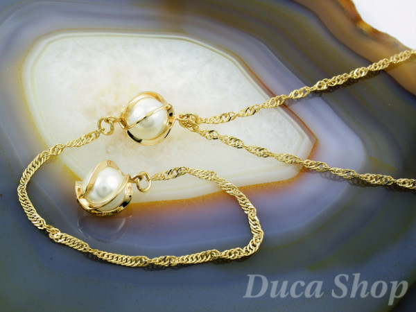 Lant Placat cu Aur 18k, cu Pandantiv Bila cu Perla, cod 600