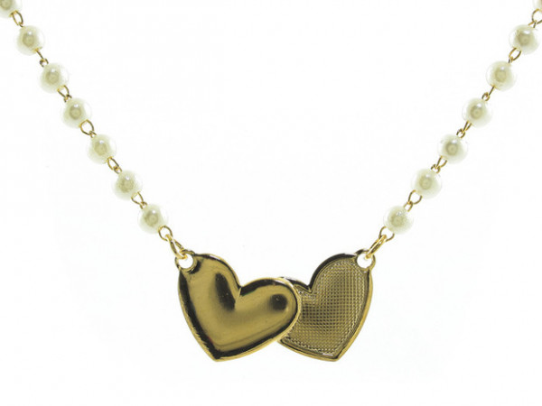 lant Placat cu Aur 18k, cu pandantiv Inimi si Perle, cod 534