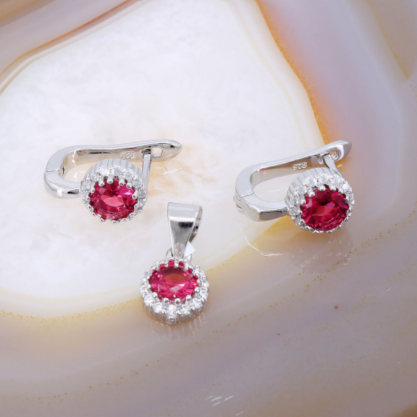 Set din Argint 925 cu piatra Rotunda Roz c1543