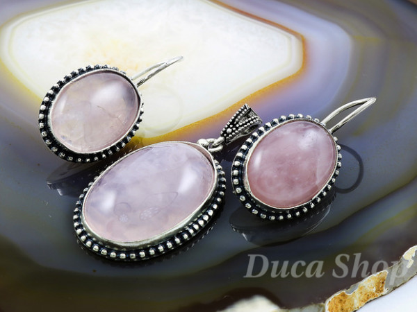 Set din Argint 925, Model Vintage, cu Quartz Roz cod, 937