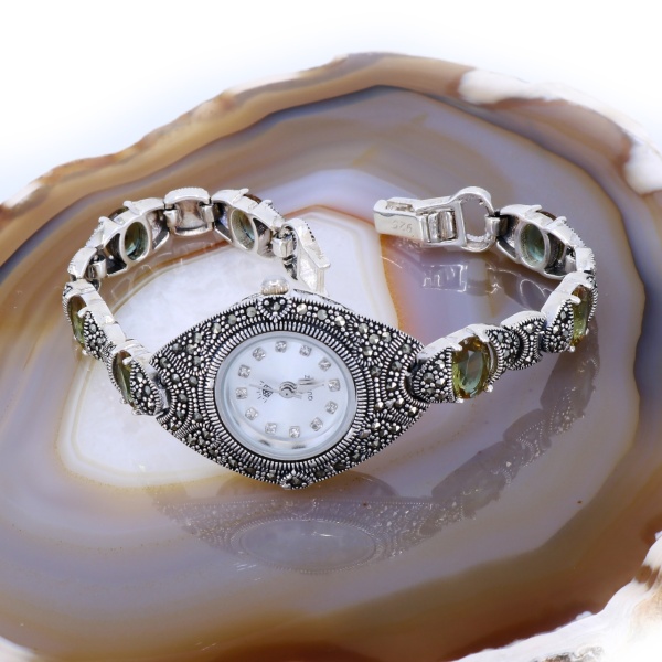 Ceas Elegant Din Argint 925 cu Pietre Zultanit si Marcasite c54