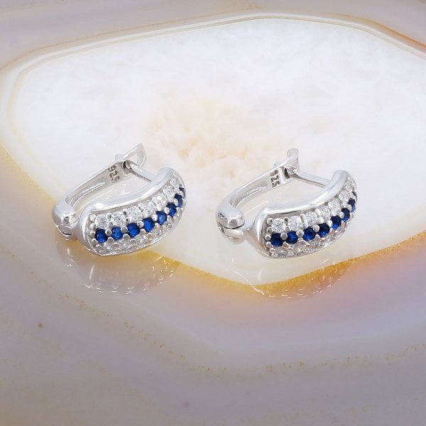 Cercei din Argint 925 model cu Cristale Albastre si Albe Transparente cod 3296