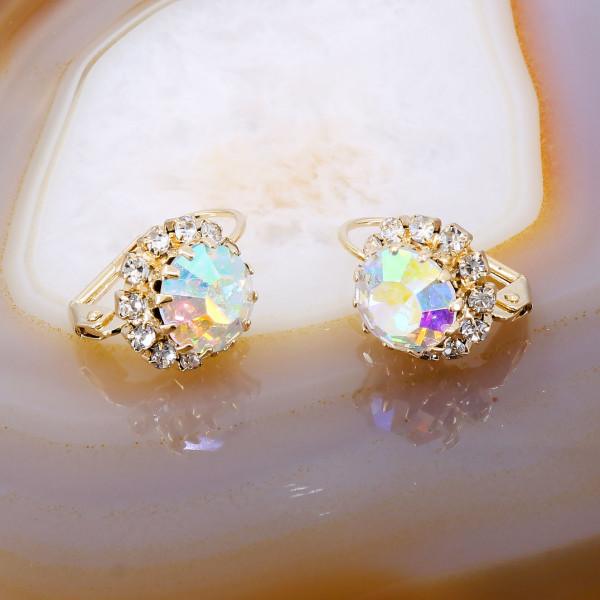 Cercei Floare cu Cristal reflexii Multicolore Placati cu Aur 18K c3564