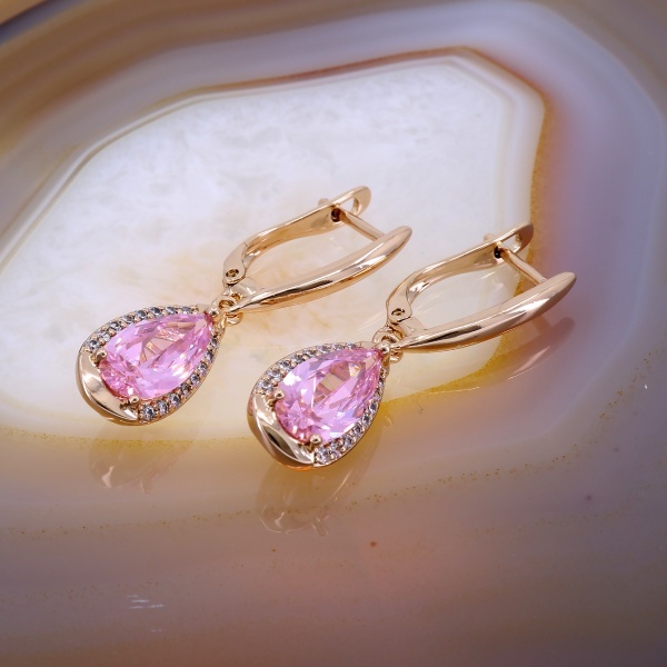 Cercei model Lacrima cu Zirconii si Cristal Roz Placati cu Aur Rose c3934