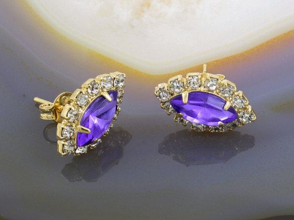 Cercei Placati cu Aur 18k, cu piatra zirconia Mov, cod 1874