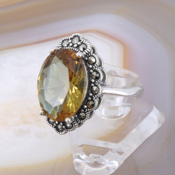 Inel de Argint 925 cu Piatra Patrata Zultanit Multifatetat si Marcasite ...