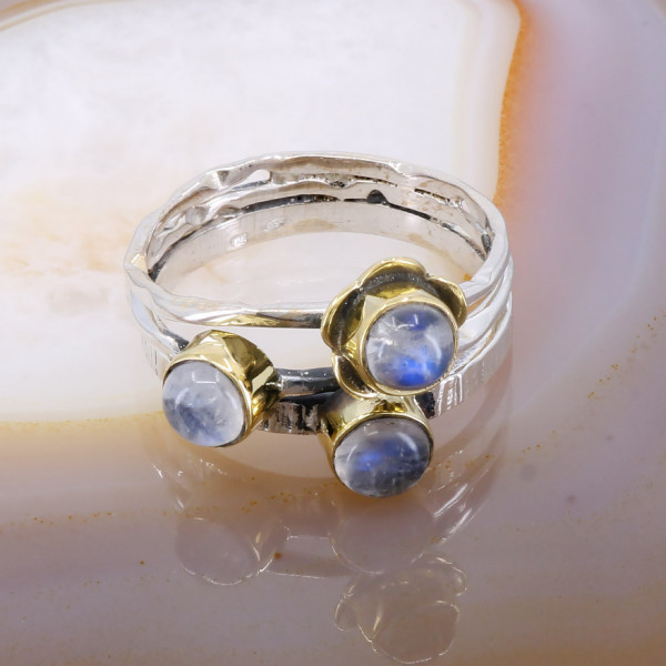 Inel Handmade din Argint Partial Placat cu Aur cu Piatra Lunii c2652