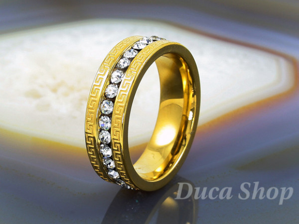 Inel Placat cu Aur 18K, model Grecesc, cu Zirconia, cod 1046