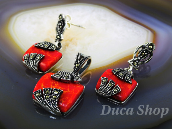 Set din Argint 925, Model Coral, cu Marcasite, cod 713