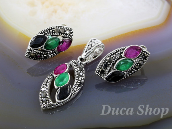 Set din Argint 925, Model Fantezie, cu Marcasite, cod 765