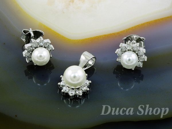 Set din Argint 925, Model Fantezie Perla si Zirconiu, cod 840