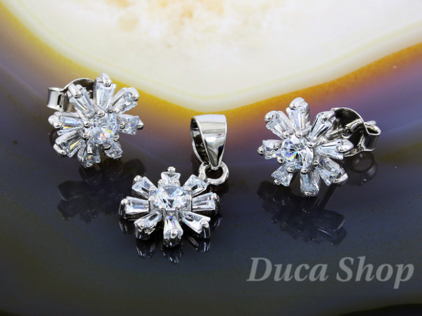 Set din Argint 925, Model Floral, cu Cristale Zirconia, cod 724