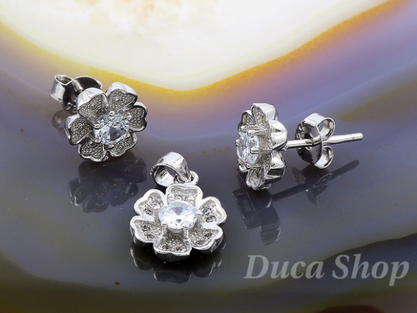 Set din Argint 925, Model Floral cu Cristale Zirconia, cod 886
