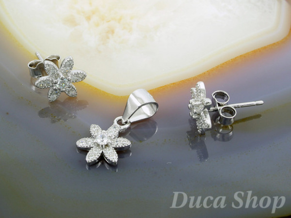 Set din Argint 925, Model Floral cu piatra Zirconia, cod 624