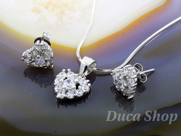 Set din Argint 925, Model Inima cu Cristal Zirconia, cod 938