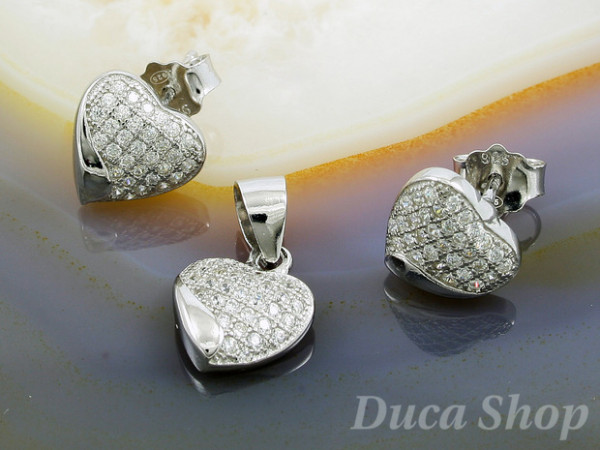 Set din Argint 925, Model Inima cu piatra Zirconia, cod 614