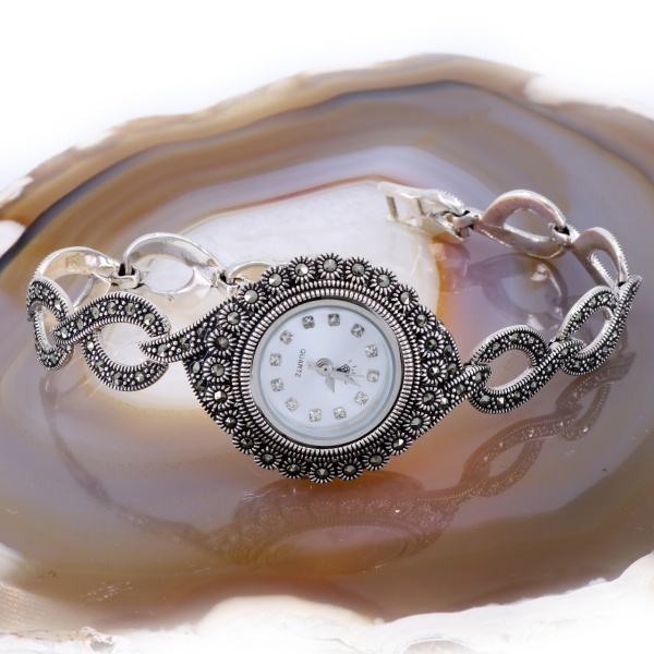 Bijuterie Ceas Elegant Din Argint 925 cu Pietre Marcasite c55