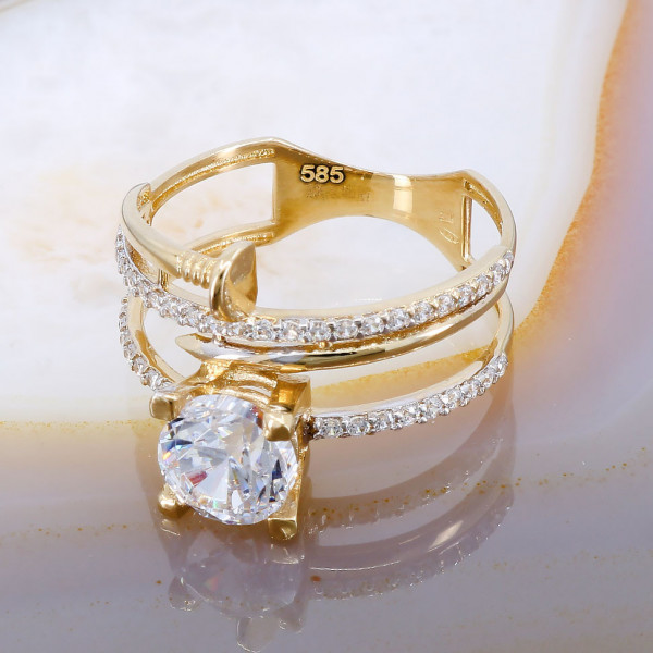 Inel din Aur Galben 14K 585 model Cui cu Cristale Zirconia cod 522