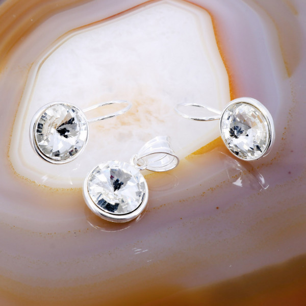 Set Bijuterie Argint 925 cu Cristale Rotunde Multifatetate c1528