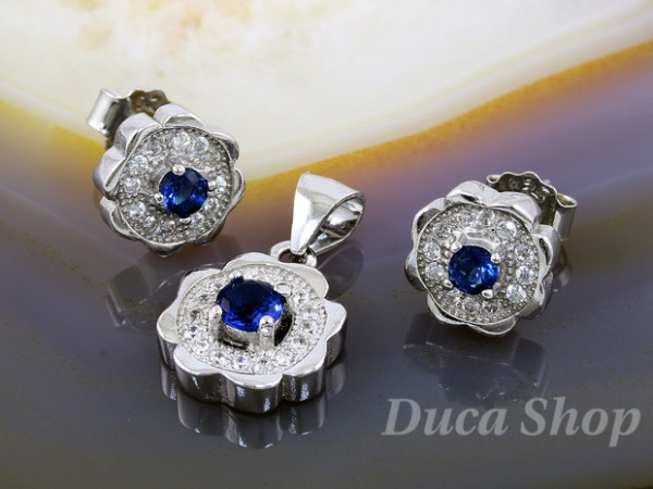 Set din Argint 925, Model Floral, cu Cristale, cod 755