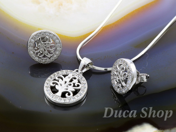 Set din Argint 925, Model Floral cu Cristale Zirconia, cod 898