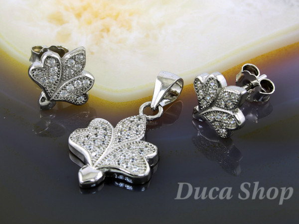 Set din Argint 925, Model Frunza, cu Cristale Zirconia, cod 725
