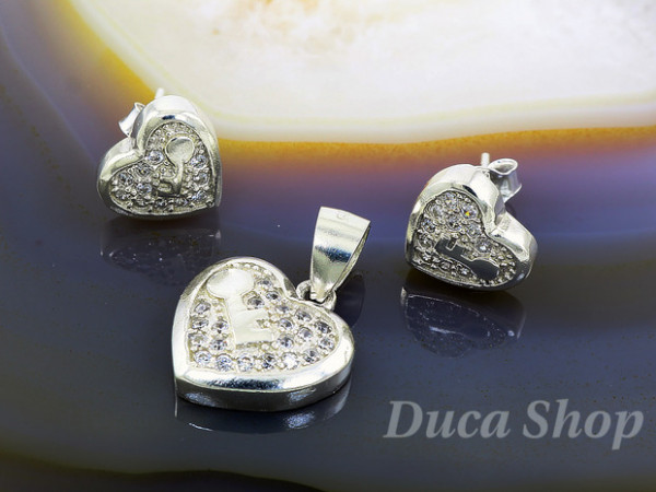 Set din Argint 925, Model Inima cu Cheie, cod 805