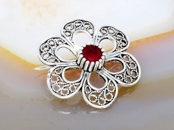 Brosa din Argint model Filigran cu Agata Rosie ab248