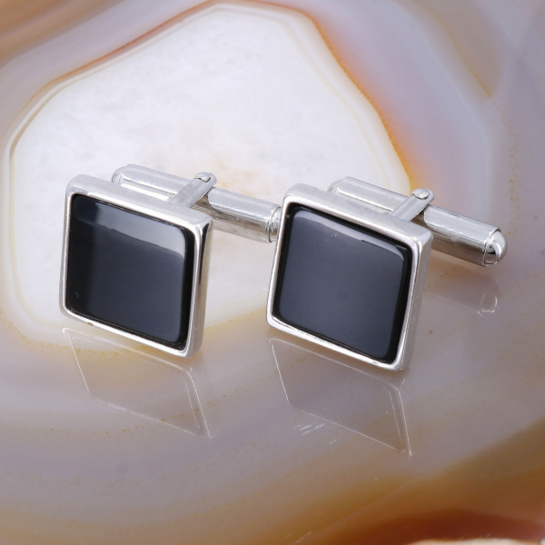 Butoni Negri Patrati din Argint 925 model Onix c43