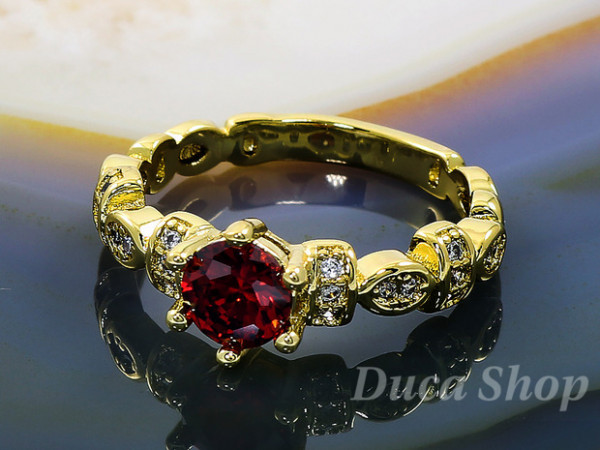 Inel Placat cu Aur 18K, model Cristal Zirconia Red, cod 1215