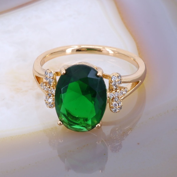 Inel Placat cu Aur Rose cu Piatra Verde Oval Cut c1628